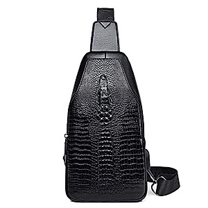 Leather Sling Bag Crossbody Backpack for Men Outdoor Travel Hunting Hiking Shoulder Chest Pack Camping Casual Daypack Black