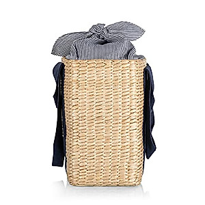 PICNIC TIME - Parisian Picnic Basket - Seagrass Picnic Basket, (Beige with Navy Blue Accents)