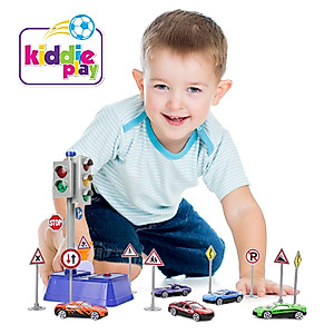 Kiddie Play Traffic Signs and Crosswalk Light Signal Toys for Kids (12pcs)