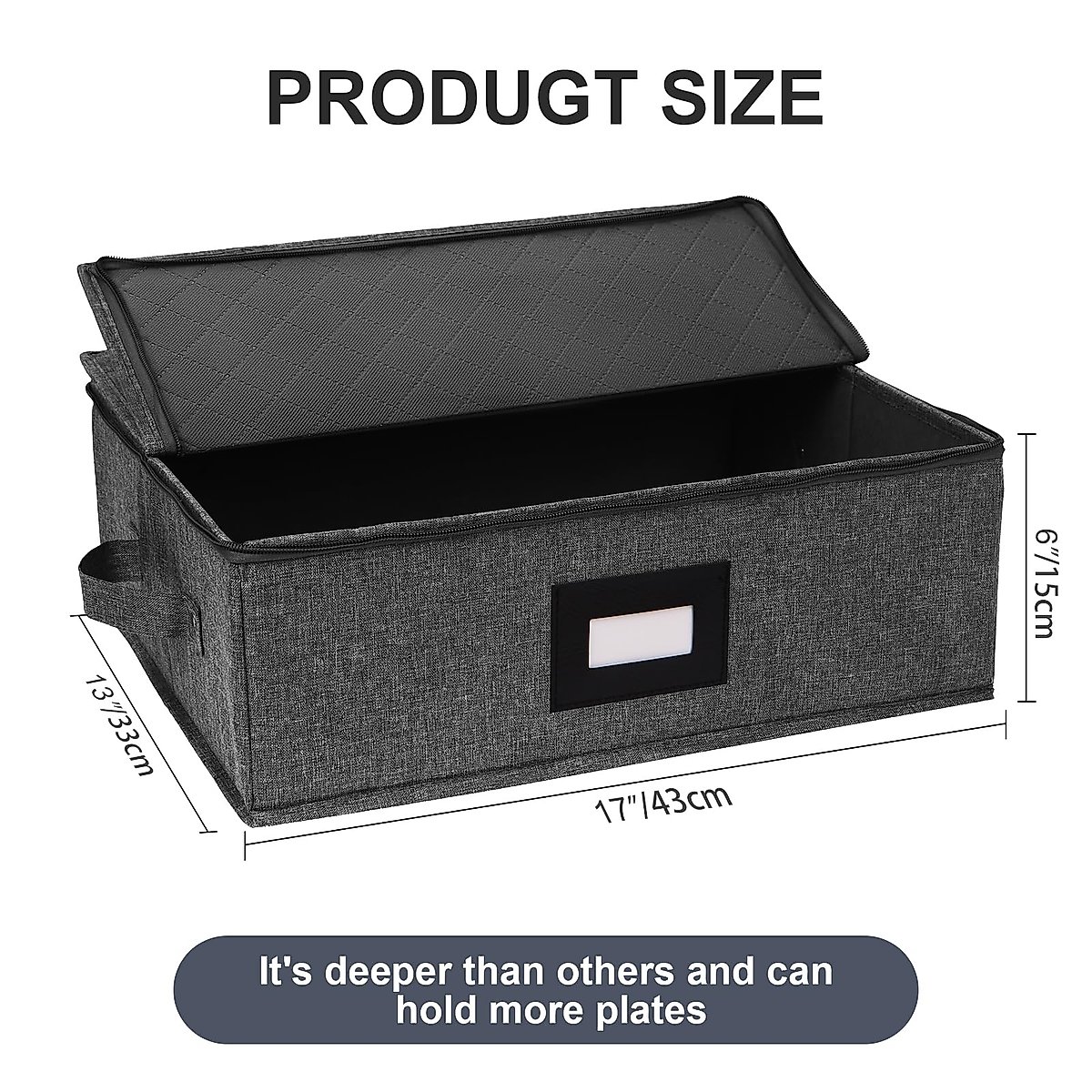 Gowee China Storage Containers Hard Shell, Platter Storage Case 17" x 13" x 6" for Dinnerware Storage and Transport, 5 Felt Dividers Included, Structured Top and Stackable (Black)