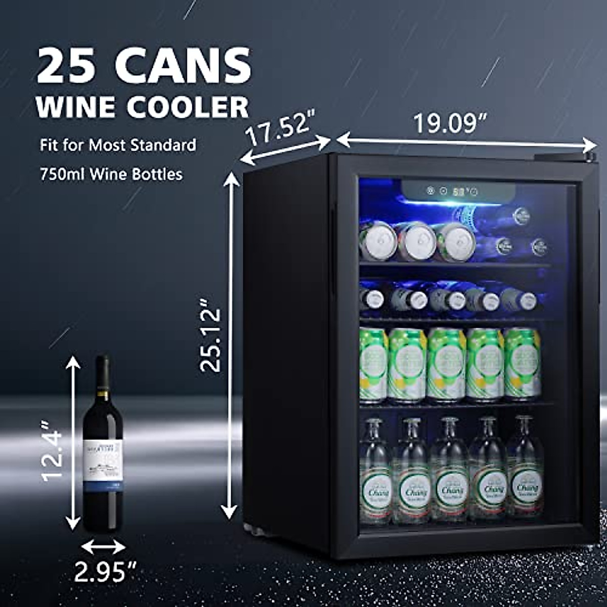 ZAFRO Wine Cooler Refrigerator 120 Cans for Drink or Wine Low Noise Noble Black Freestanding Wine Refrigerator for Appartment or Kitchen