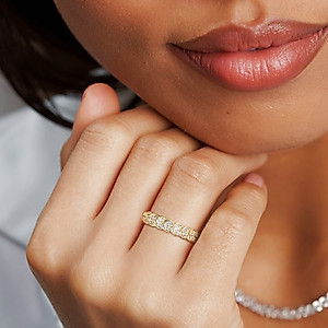 SHINYSO 14K Gold Plated Wedding Bands for Women Cubic Zirconia Round Eternity Engagement Promise Rings for Her Size 6