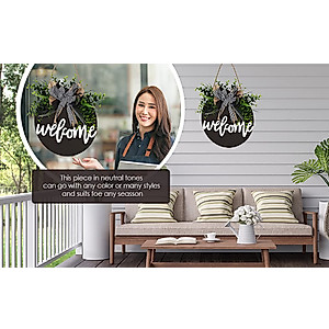 Welcome Sign Welcome Front Door Round Wood Sign Hanging Welcome Sign for Farmhouse porch Spring Welcome Sign Front Door Decoration （Blackboard welcome） (Black Hello, Black 12 inches)