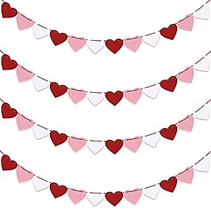 4PCS Heart Garland Decorations for Valentines Decor-Red,Pink and White,DIY Valentines Heart Decor Banner for Valentines Decorations, Anniversary|Felt Hearts Valentine Garland for Room and Fireplace