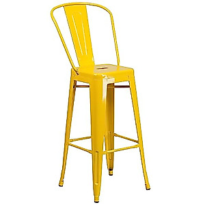 Flash Furniture Commercial Grade 23.75" Square Yellow Metal Indoor-Outdoor Bar Table Set with 2 Stools with Backs