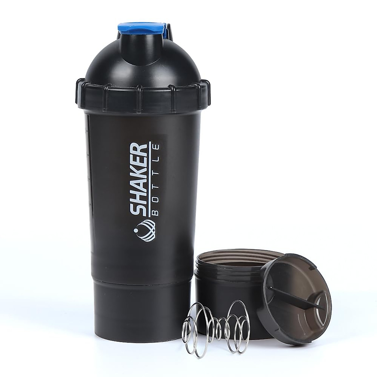 VIGIND Protein Shaker Bottle,18oz Shaker Bottles For Protein Mixes,Sports Water Bottle,Supplement Mixer Bottle,Leak Proof,Non Slip,With a 5oz Storage Cups And a Pill Tray (Blue)