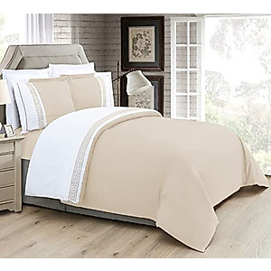 Elegant Comfort Luxurious Hotel Collection Super-Soft 1500 Thread Count Egyptian Quality 3-Piece Greek Pattern Duvet Cover Set, King/California King, Cream