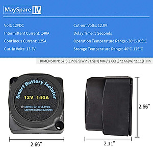 MaySpare 12V 140Amp Voltage Sensitive Relay VSR Double Battery Automatic Charging Relay Dual Smart Battery