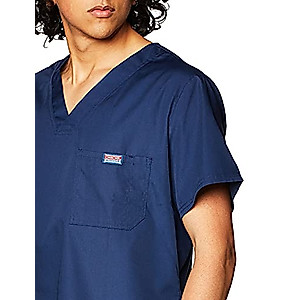 Cherokee V-Neck Men's Scrub Top with Chest Pocket, Durable, Fade Resistant and Easy Care 4789, L, Navy