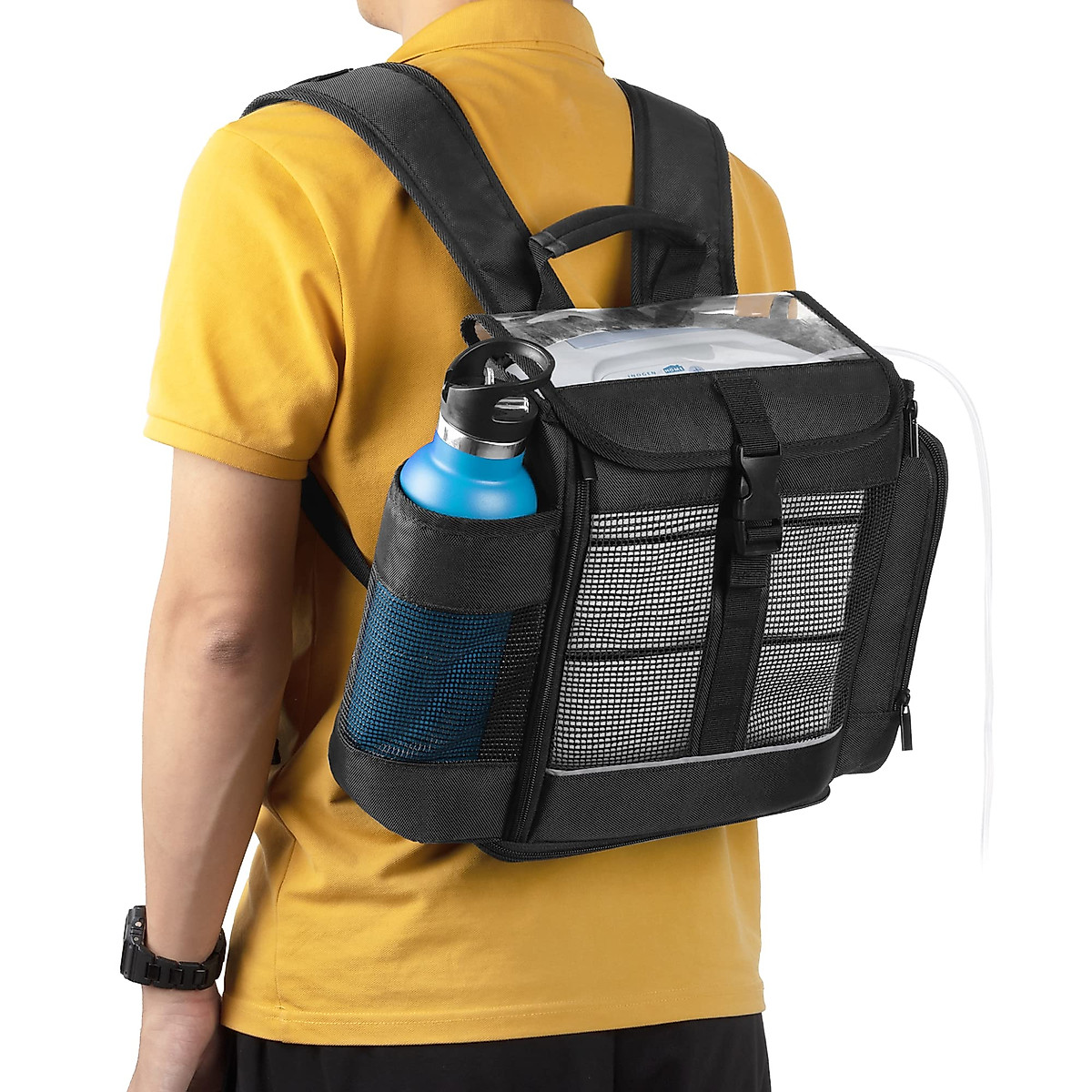 CURMIO Portable Oxygen Concentrator Backpack Compatible with Inogen One, Oxygo, Caire Units, SimplyGo Mini, POC Travel Bag for Machine and Accessories, Black (Bag Only, Patent Design)