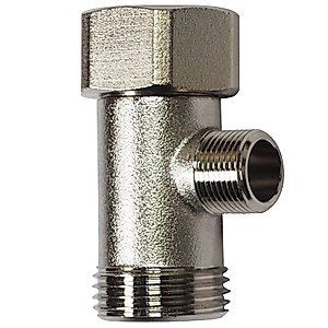 Bidet T Adapter - T Valve Adapter for Bidet, 15/16″ x 15/16″ x 9/16″ or 7/8″ x 7/8″ x 9/16″, Brass Coated Nickel, 3 Way Adapter or Tee Connector