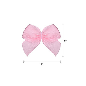 MECCANIXITY 100Pcs Mini Ribbon Bow 1" Mini Fabric Satin Ribbon Flower Bows for Craft DIY Sewing Wedding Birthday Party Pink