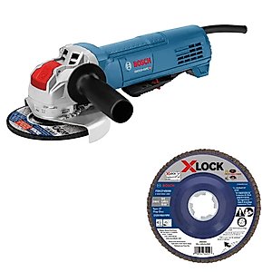 Bosch GWX10-45PE 4-1/2 In. X-LOCK Ergonomic Angle Grinder with Paddle Switch with Bosch FDX2745080 4-1/2 In. X-LOCK Arbor Type 27 80 Grit Flap Disc