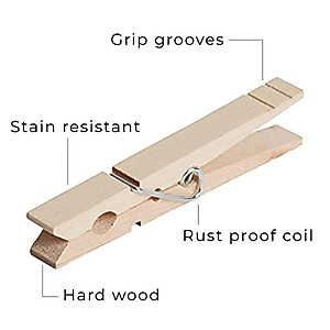 Smart Design 4-Coil Heavy Duty Wooden Clothespins - Non Staining Hardwood Peg Pins - Close Wire Springs - Drying, Hanging, Clothes, Laundry & Linens - Home (3.3 x 0.8 Inch) (18 Pack)