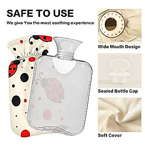 Ladybugs Dots BAP Free Hot Water Bottle with Cover 2L Large Warm Water Bag for Pain Relief Bed Hand & Feet