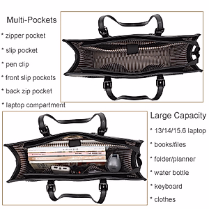 Barsine Work Bags for Women Laptop Tote Purses Professional Leather Large Capacity 15.6 Inch Office Briefcase Black