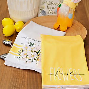 GEEORY Spring Kitchen Towels for Spring Decor White Flower Dish Towels 18x26 Inch Ultra Absorbent Bar Drying Cloth Sweet Time Sign Hand Towel for Kitchen Bathroom Party Home Decorations Set of 2
