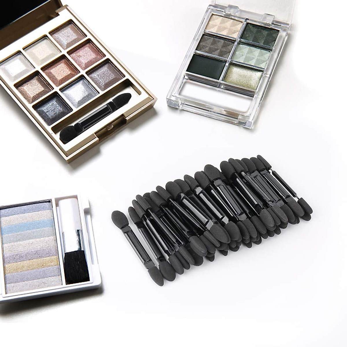 AaKode 50PCS Disposable Double Head Eyeshadow Sponge Brushes Cosmetic Tool, Professional Dual Sides Eyeshadow Brushes Makeup Applicator(Size: 2.44 inch, Color: Black)