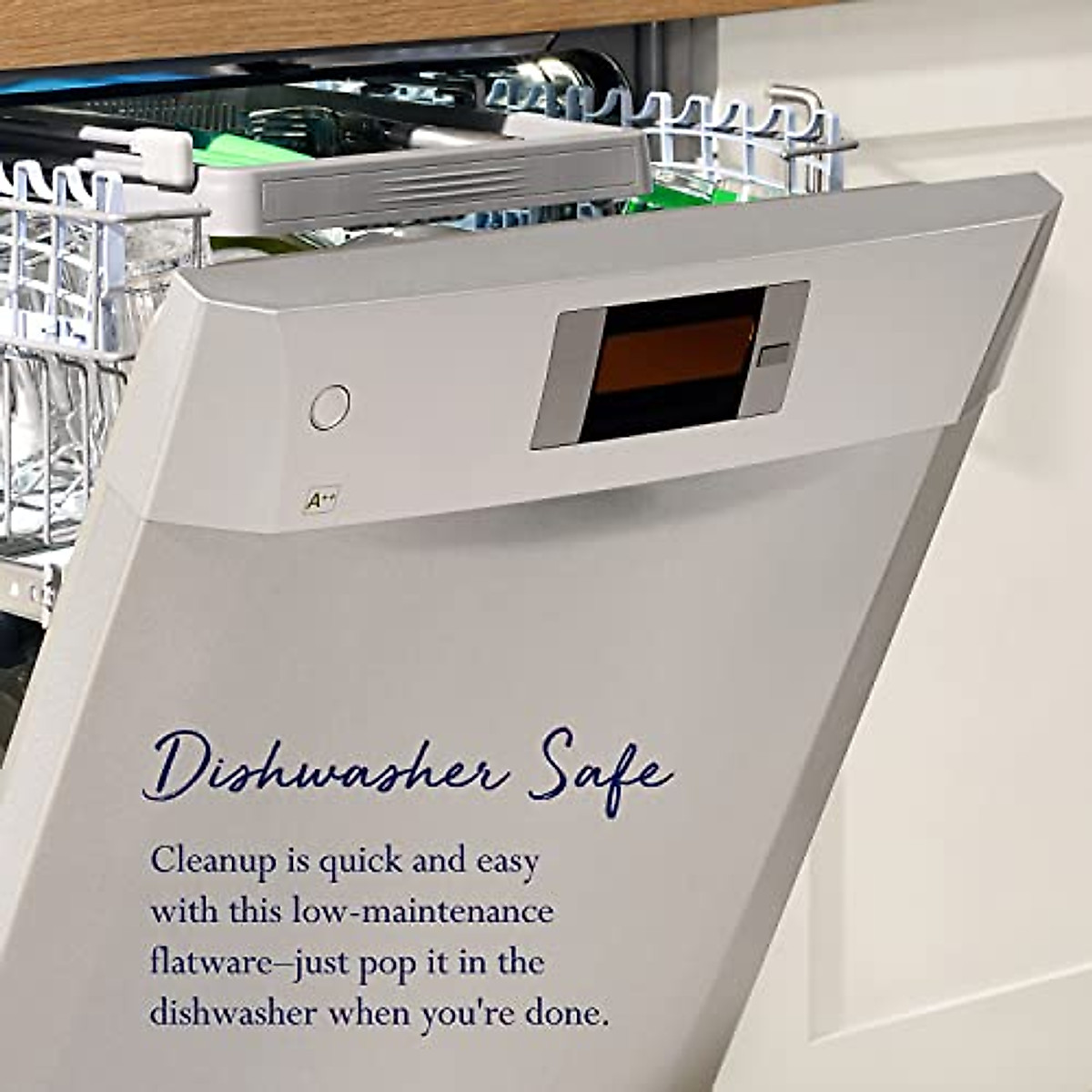 Pfaltzgraff Sapphire Bay 53-Piece Stainless Steel Flatware Set with Serving Utensil Set and Steak Knives, Service for 8