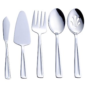 Hostess Serving Utensil Set, GoGeiLi 5-Piece Stainless Steel Flatware Silverware Serving Set, Include Pie Server, Serving Spoon, Slotted Serving Spoon, Serving Fork and Spreader Knife