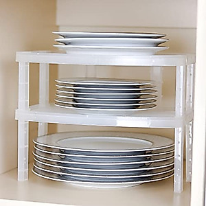 DecoBella Stackable Shelves for Cabinets and Countertop, Storage Organizer 2 Layer Shelves for Undersink, Pantry, Kitchen, Bathroom, Laundry Room, DIY Rack for Spices, Plates, Supplies (Clear)