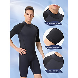 Shorty Wetsuit Men,2mm Neoprene Short Sleeves Wet Suits Back Zip, 1.5mm Shorty Surf Suit Keep Warm in Cold Water for Snorkeling Kayaking Boarding(Dark Blue 2mm,XX-Large)