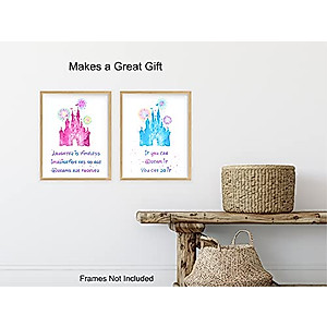 Inspirational Quotes Wall Decor Set - Castle World Motivational Wall Art Room Decoration Poster Prints for Kids, Boys, Girls Bedroom - Gift for Women and Fans 8x10 prints Unframed