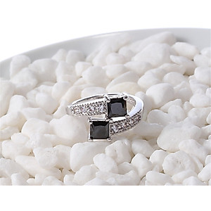 SUKKCCNO S925 Silver Women's Black Double-Head Zircon Ring AAA Cubic Zirconia Fashion Ring Simple Vintage Ring (Size 8)