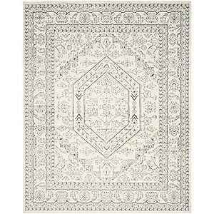 SAFAVIEH Adirondack Collection Area Rug - 9' x 12', Ivory & Silver, Oriental Medallion Design, Non-Shedding & Easy Care, Ideal for High Traffic Areas in Living Room, Bedroom (ADR108B)