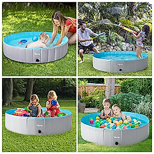 Toozey Dog Pool, 39.4" x 11.8" Slip-Resistant Kiddie Pool, Foldable PVC Dog Pet Swimming Pool, Hard Plastic Pool for Kids, Portable Pools for Large Medium Small Dogs & Kids