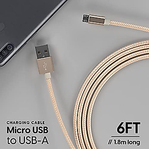 TALK WORKS Micro USB Cable 6ft Long Android Cell Phone Charger Braided Heavy Duty Fast Charging Cord for Samsung Galaxy S6 / S7, Tablet, Bluetooth Speaker, Wireless Earbuds Headphones - Gold