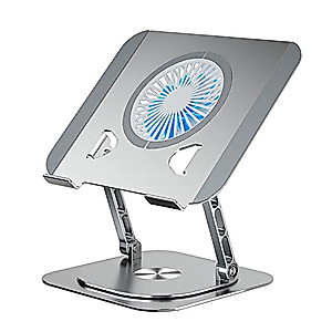 LIENS Adjustable Laptop Stand with 360 Rotating Base Compatible with MacBook Pro/Air Notebook up to 17 Inches Silver (Silver with Fan)