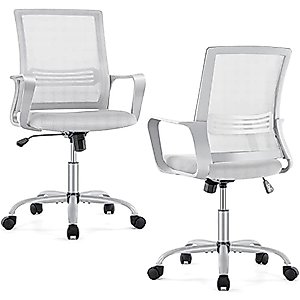 Office Chair - Ergonomic Office Chair Mid Back Office Desk Chair with Wheels Computer Chair with Lumbar Support Home Office Chair with Armrests for Adults, Grey