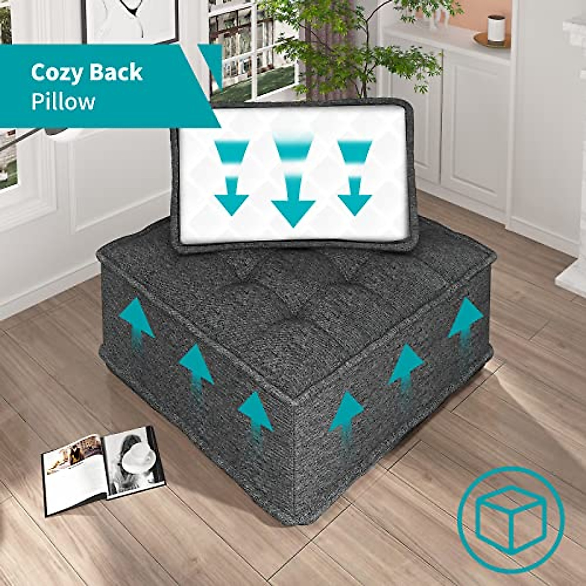 BALUS Modular Sectional Sofa Couch, Modern Armless Floor Sofa Couch, Soft Fabric Single Sofa for Bedroom, Living Room and Sturdy Room, Free Combination, 1 PCS Dark Grey