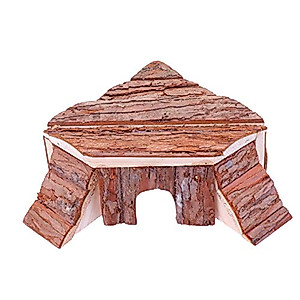 POPETPOP Hamster House Wooden - Small Animals Hideout Hut for Dwarf Hamster Rat Mouse Cage Sleeping Cabin with Ramp and Platform