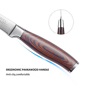 PICKWILL 5 Inch Kitchen Utility Knife with Sheath, Multi-purpose Small Chef Knife with Ergonomic Pakkawood Handle, 5Cr15MoV stainless steel Knives for Cutting Meat, Fruit & Vegetable