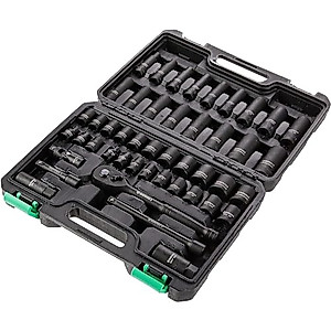 Denali 46-Piece 3/8-Inch Drive 6 & 12 Point Shallow/Deep Socket Set and 72 Teeth Reversible Ratchet, SAE/Metric Size With Carrying Case, 13.1 in x 9.7 in x 3 in