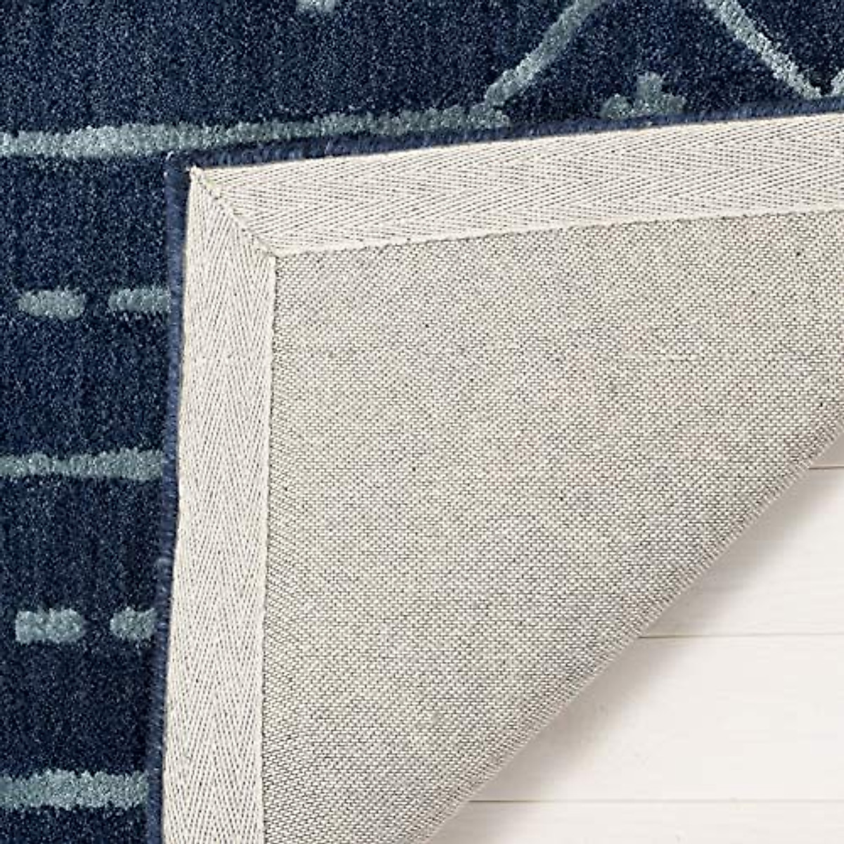 SAFAVIEH Himalaya Collection Runner Rug - 2'3" x 12', Navy & Silver, Handmade Moroccan Wool, Ideal for High Traffic Areas in Living Room, Bedroom (HIM903N)
