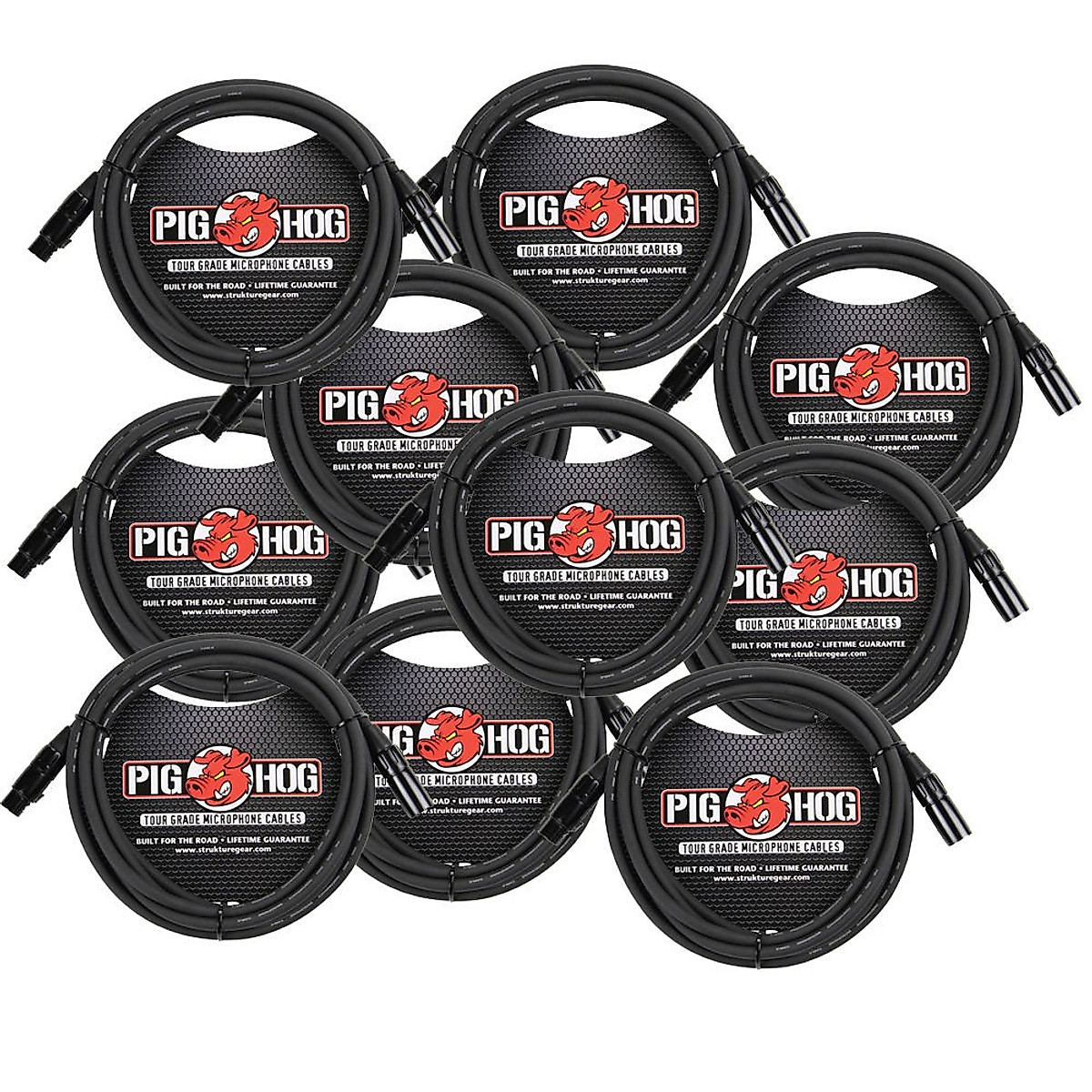 Strukture Pig Hog 8mm Mic Cable 10', Straight Audio, XLR 3-Pin - 10 Pack