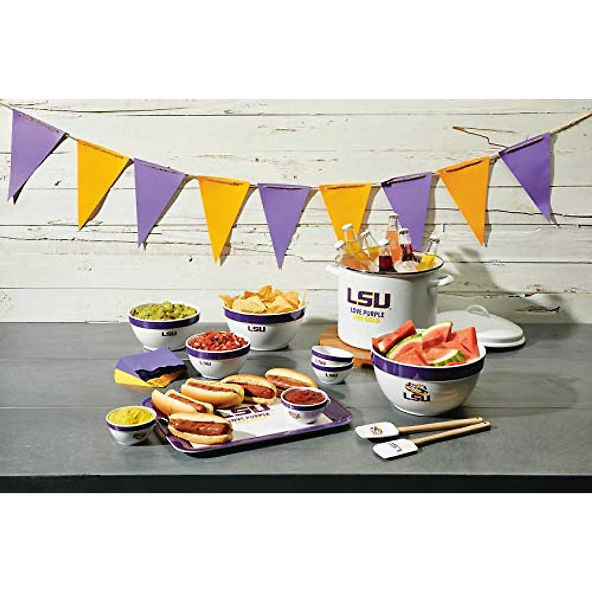 College Kitchen Collection LSU Serving Party Bowls / Mixing Bowls Set / Food Appetizer Serveware - 4 Piece, White