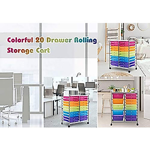 Happygrill 20-Drawer Organizer Cart Tools, Office School Paper Organizer Rolling Storage Cart with wheel
