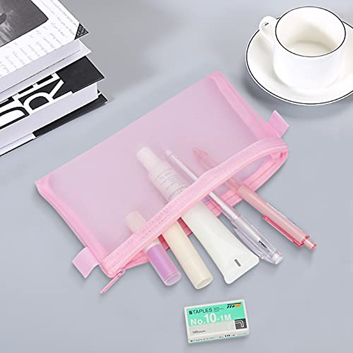 Toplive 3 Pieces Pencil Case Set, Clear Exam Pencil Pouch, Mesh Zipper Pen Pouch, Nylon Pencil Storage Pouch, Makeup Bag for Women, Portable Office Stationery Pouch for Students Adults