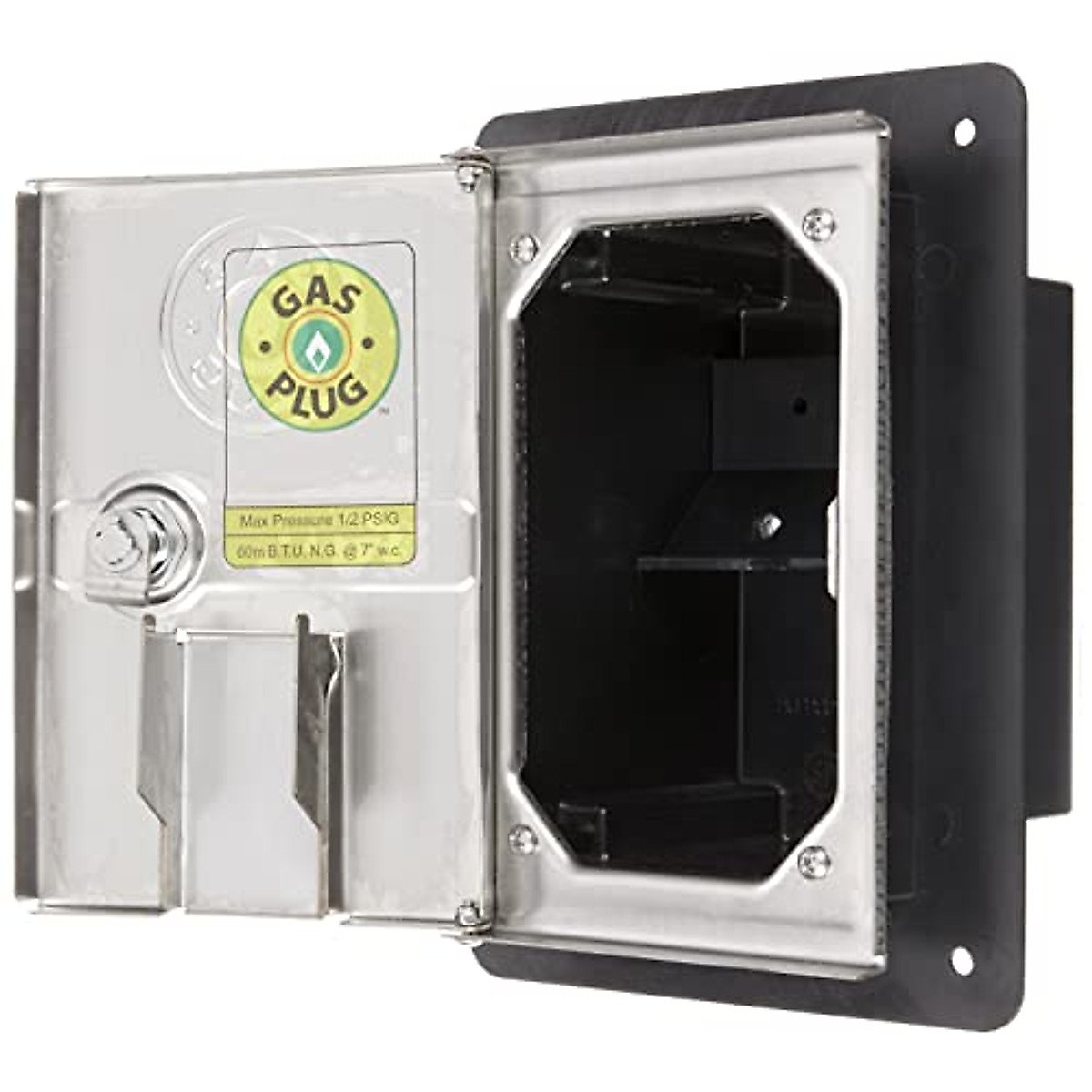 Burnaby Manufacturing RECESSED GAS PLUG, 1/2'' NPT INLET, 3/8'' QUICK DISCONNECT OUTLET, MALE PLUG INCLUDED, STAINLESS STEEL LOCKABLE DOOR (GRO101-SS-50)