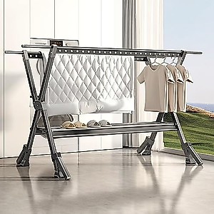Folding Retractable Collapsible Drying Rack Clothing，Space-Saving Laundry Rack, Aluminum Alloy Drying Rack，Isometric Windproof Hanging Holes，Windproof Foot Support， Clothes Drying Racks Outdoor