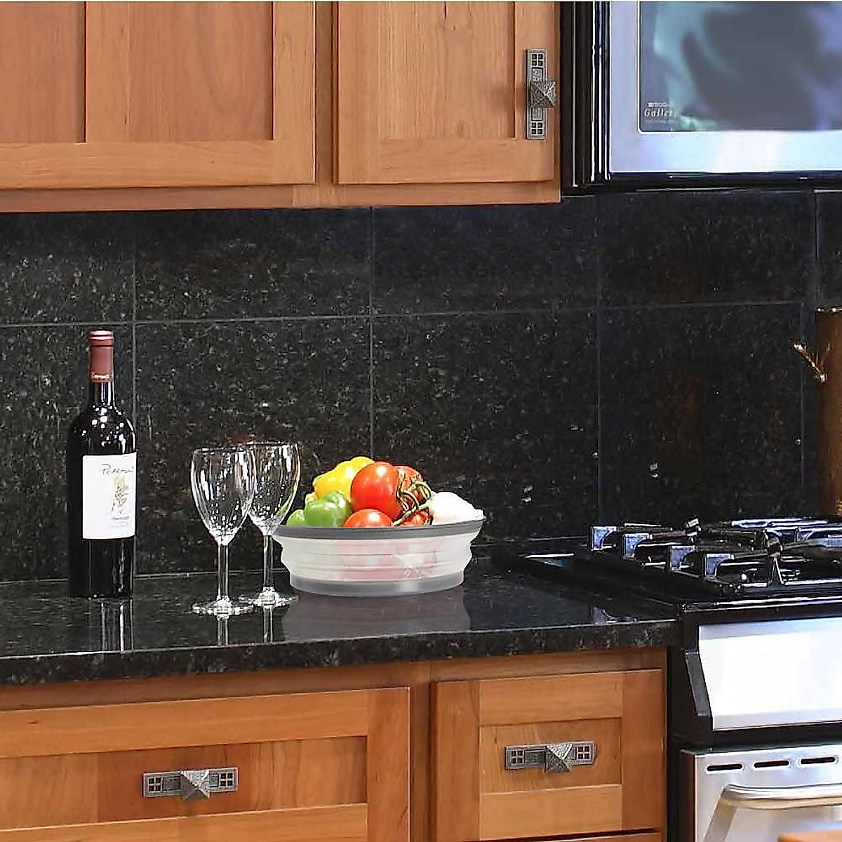 Collapsible Microwave Cover for Food Microwave Splatter Cover Fruit Drainer BPA-Free Dishwasher Safe 10.5 inch (GREY&RED