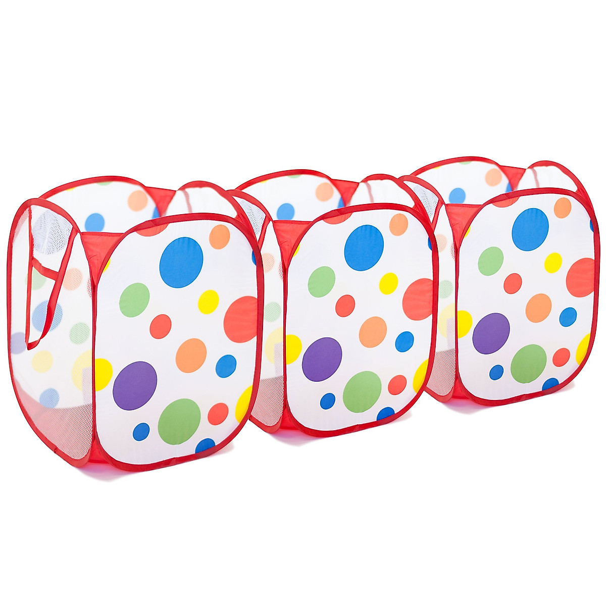 eWonderWorld 3 Piece Collapsible Fabric Hamper Pop up Laundry Basket Kids Polka Dot Theme Toy Storage Bin - Durable Hamper for Clothes and Toys, Basket for Nursery,Bedroom,Closet