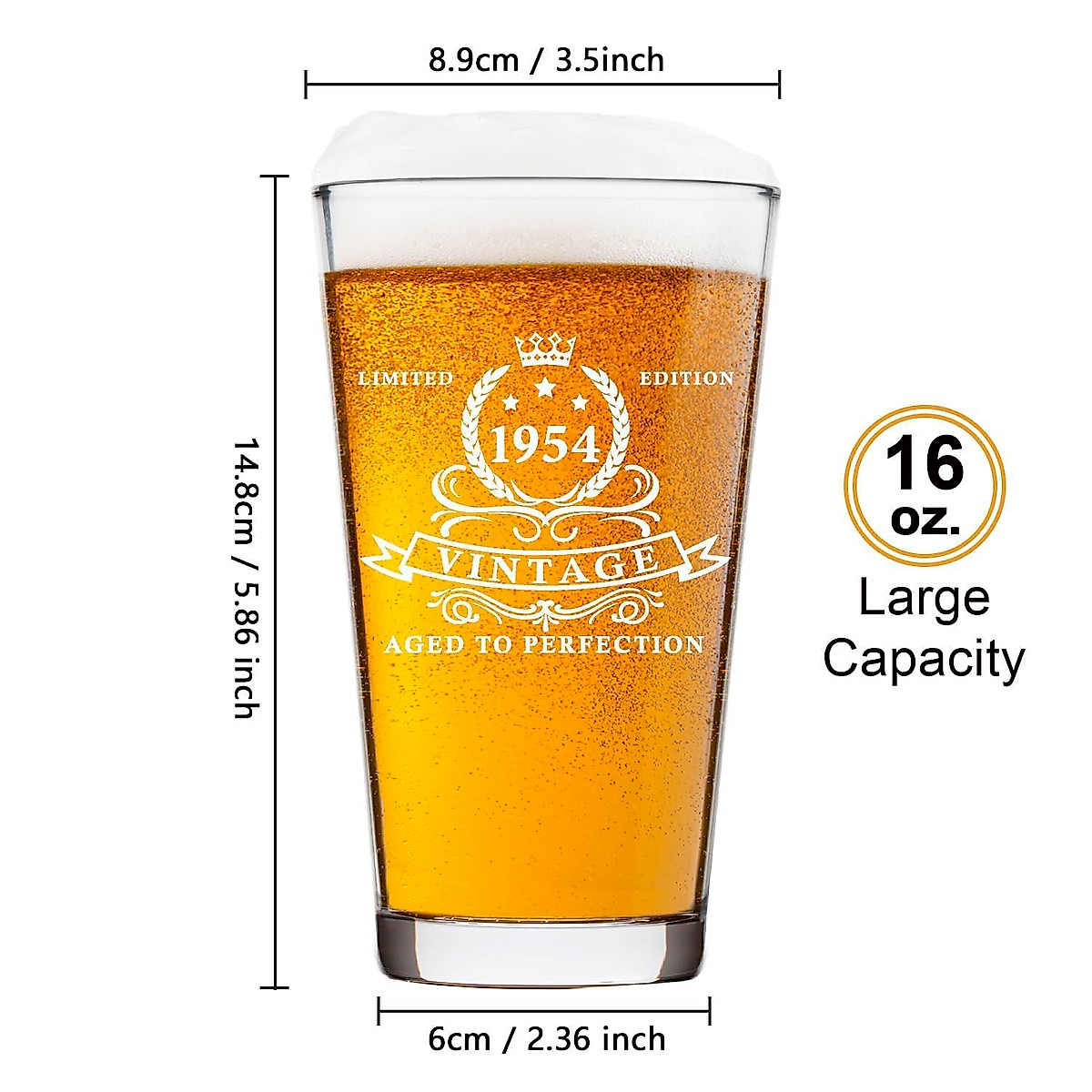 LIGHTEN LIFE 70th Birthday Gifts for Men 16oz,1954 Beer Glass in Barrel Box,70th Birthday Beer Glass,70th Birthday Gift Ideas,1954 Pint Glass for 70 Years Old Dad,Husband,70th Beer Glass