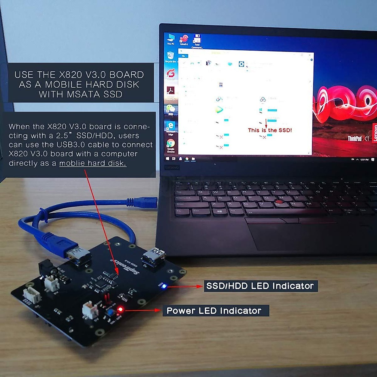 Geekworm X820 V3.0 2.5“ SATA HDD/SSD Storage Expansion Board, USB 3.0 Mobile Hard Disk Module for Raspberry Pi 3 B+/3B&2.5 Inch SATA HDD/SSD