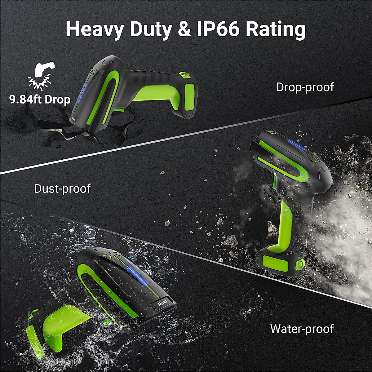 Tera Barcode Scanner Wireless 2D QR with Stand: Pro Version Battery Level Indicator 2500mAh Industrial Grade Bar Code Reader Works with Bluetooth 2.4G for Windows Mac Android iOS 8100 Pro Green