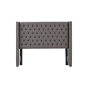 Madison Park Amelia Upholstered Nail Head Trim Wingback Button Tufted Headboard Modern Contemporary Metal Legs Padded Bedroom Décor Accent, Queen, Dark Grey
